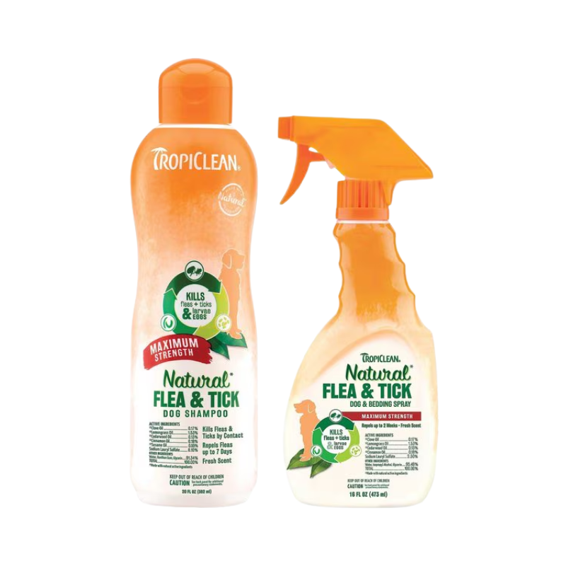 TropiClean Maximum Strength Natural Flea & Tick Dog Shampoo + Spray for ...